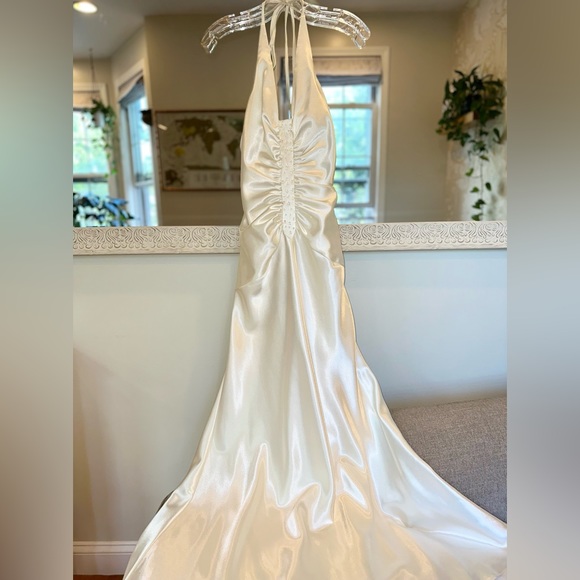Jessica McClintock | Dresses | Jessica Mcclintock White Satin Beaded ...